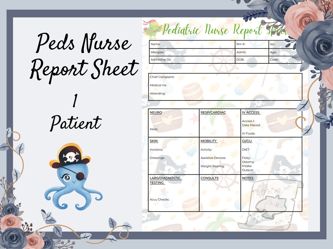 Pediatric Report Sheet |pirate Nurse Report |nurse Brain| Pediatric ...
