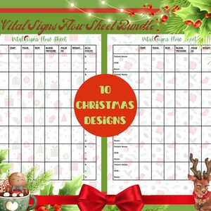 Vital Signs Flow Sheet Bundle | 10 Designs | Christmas Theme | 7 ...