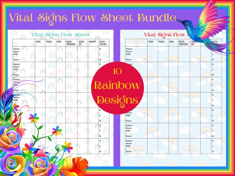 Vital Signs Flow Sheet Rainbow Bundle | 7 Patient | Vitals ...
