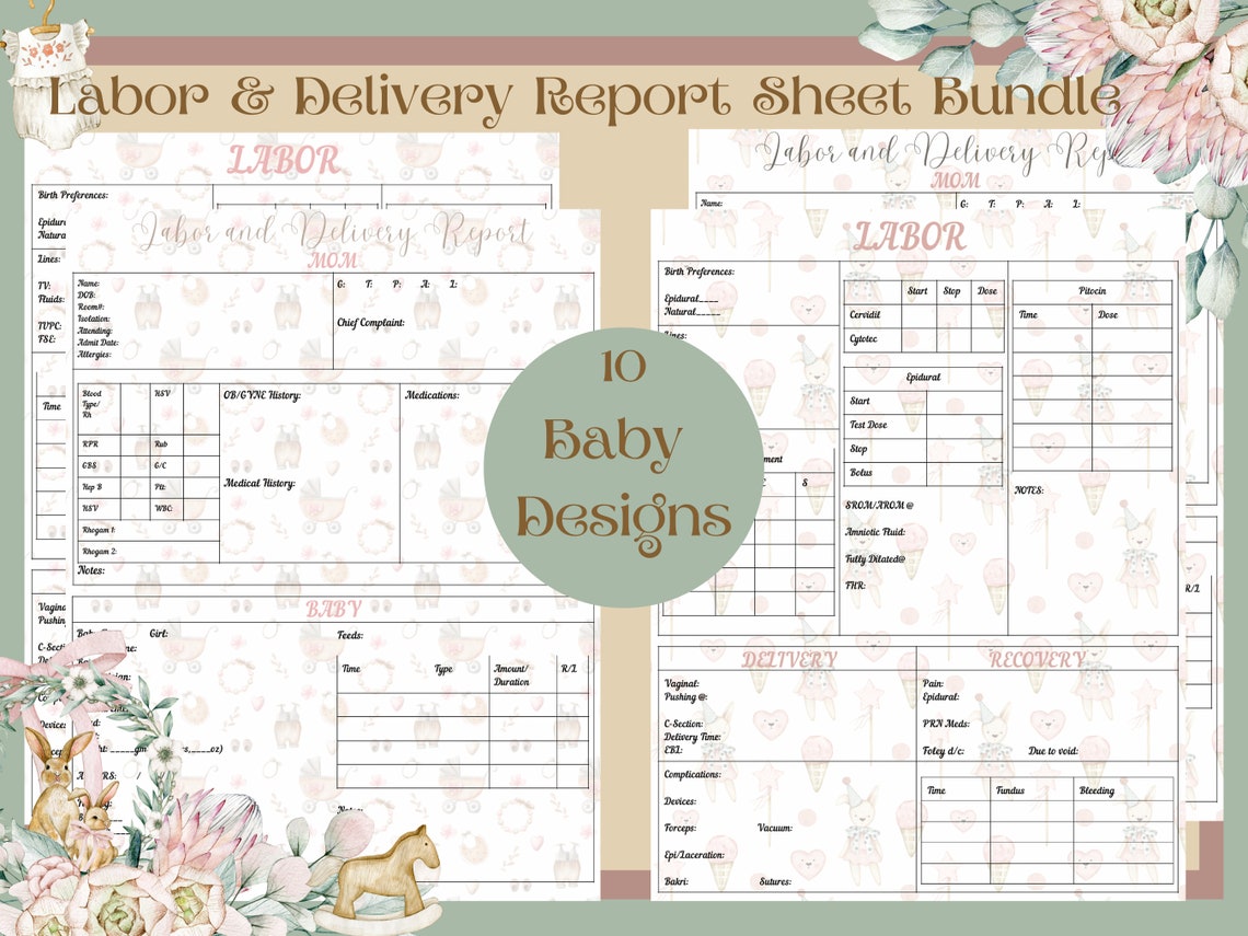 Labor and Delivery Report Sheet Bundle | Baby Theme | Nurse Report ...