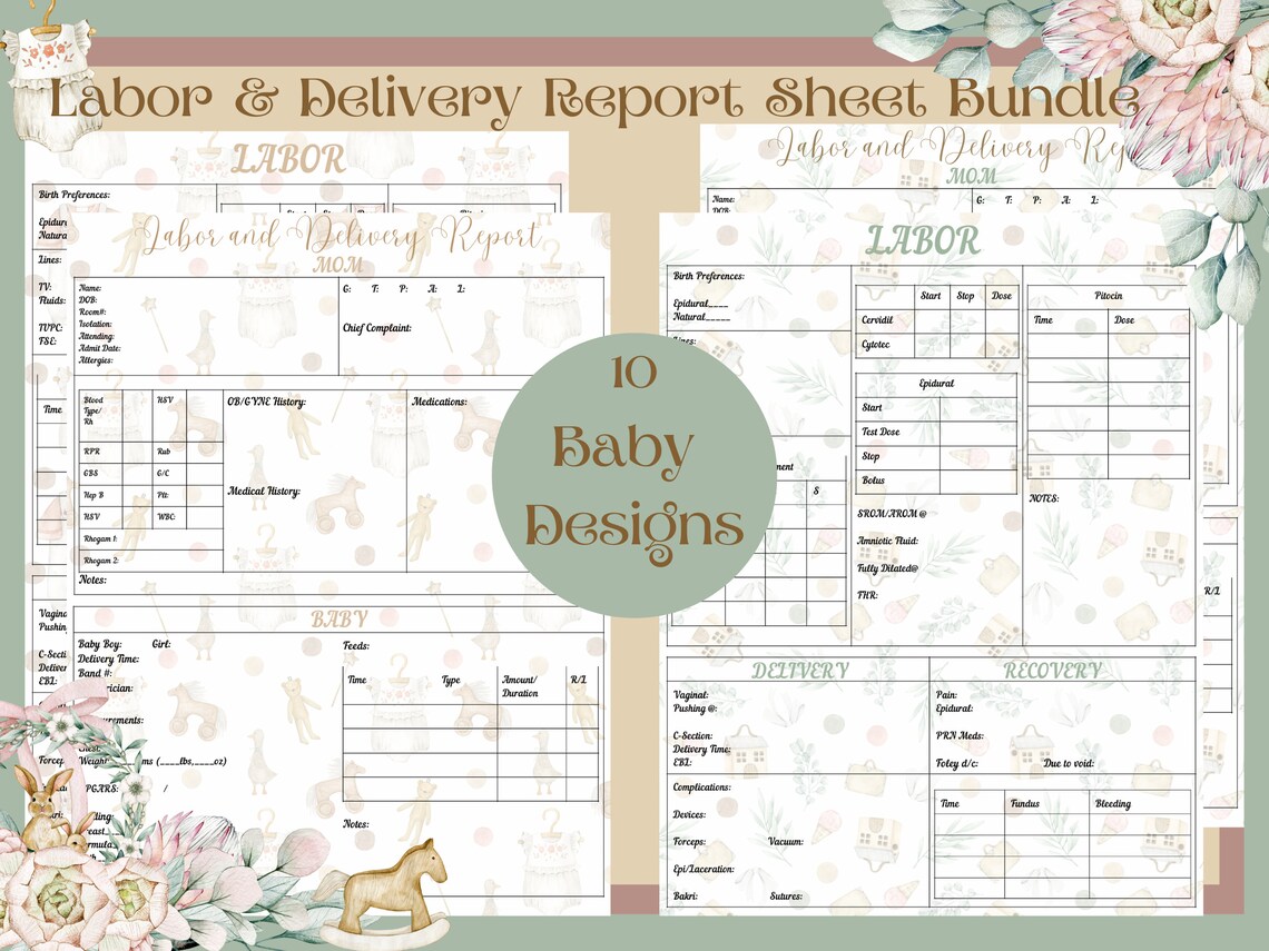 Labor and Delivery Report Sheet Bundle | Baby Theme | Nurse Report ...