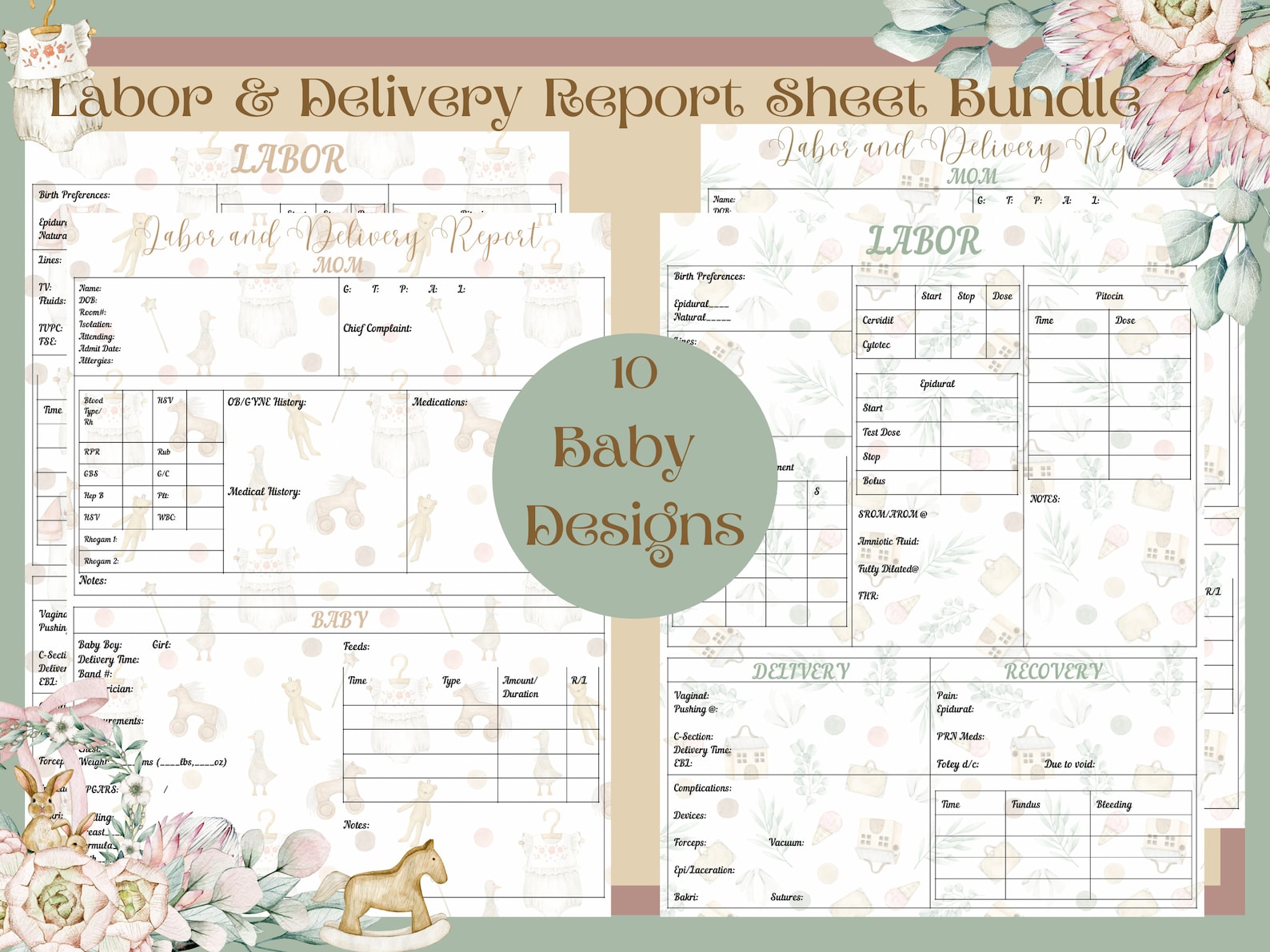 Labor and Delivery Report Sheet Bundle | Baby Theme | Nurse Report ...