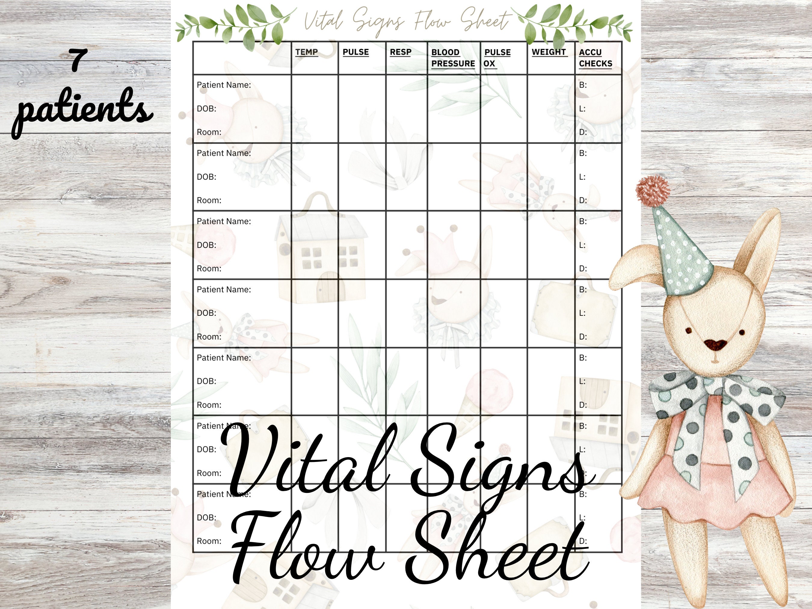 Vital Signs Flow Sheet | 7 Patient | Toy Bunny Vitals Documentation ...