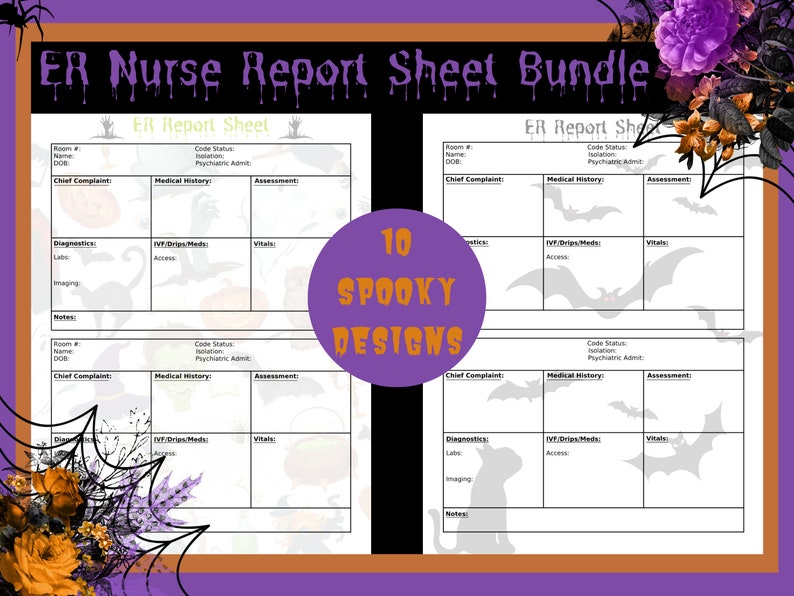 Halloween ER Nurse Report Sheet Bundle | Printable Nurse Brain (digital ...