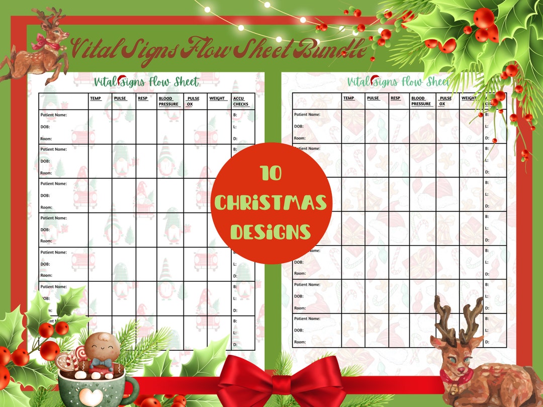 Vital Signs Flow Sheet Bundle | 10 Designs | Christmas Theme | 7 ...