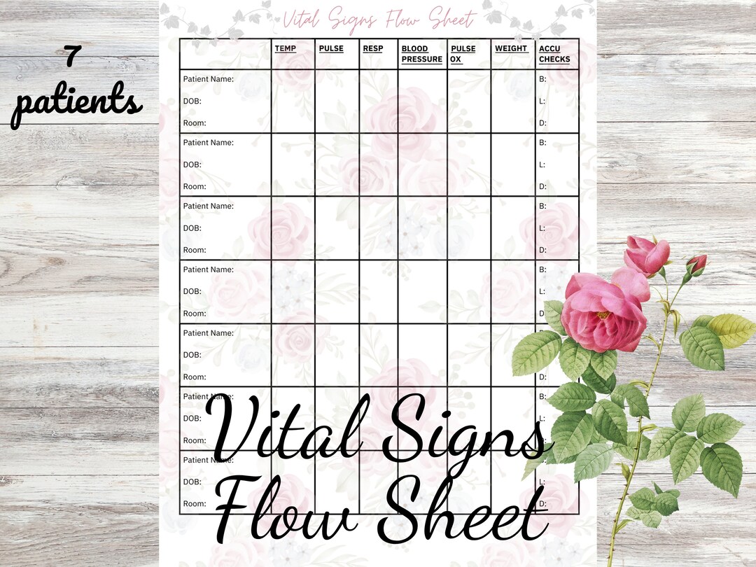 Vital Signs Flow Sheet | 7 Patient | Pink Rose Vitals Documentation ...