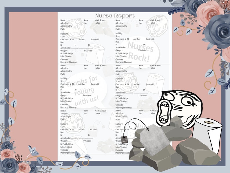 6 Patient Nurse Report Sheet Bundle Funny Nurse Report Nurse Brain ...