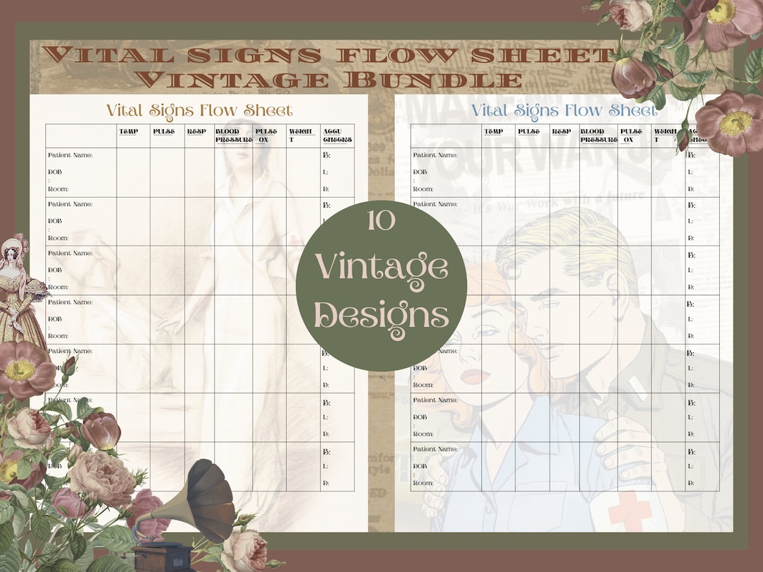 Vintage Vital Signs Flow Sheet | Nurse Printable Template (digital ...