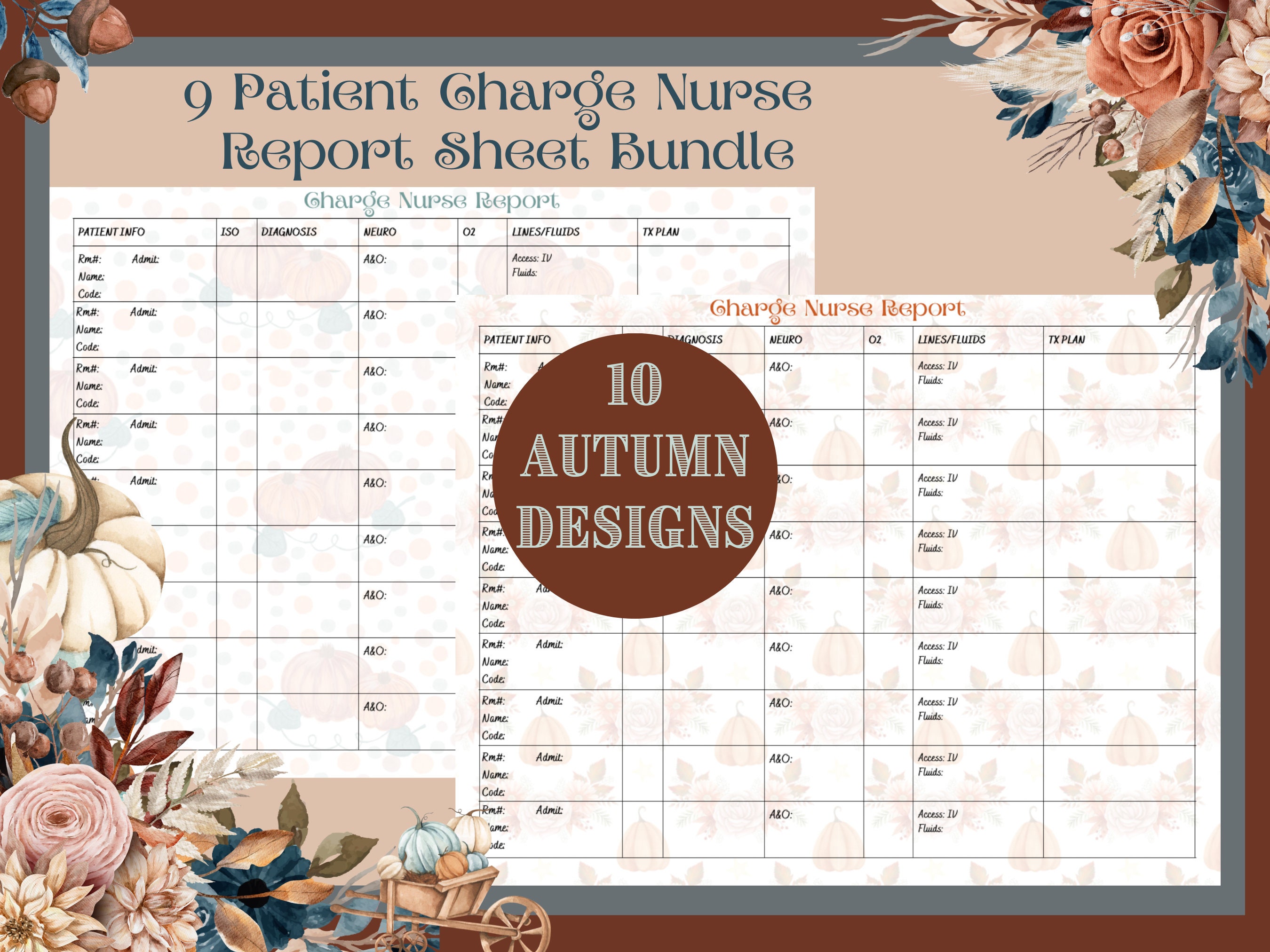 9 Patient Charge Nurse Report Sheet Bundle | Autumn Nurse Report ...