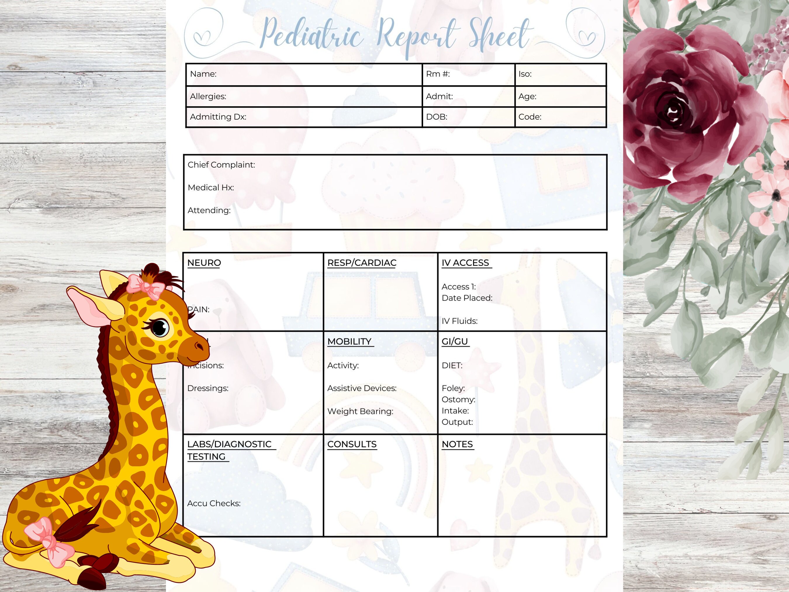 Pediatric Report Sheet Bundle Colorful Nurse Report Nurse Brain ...
