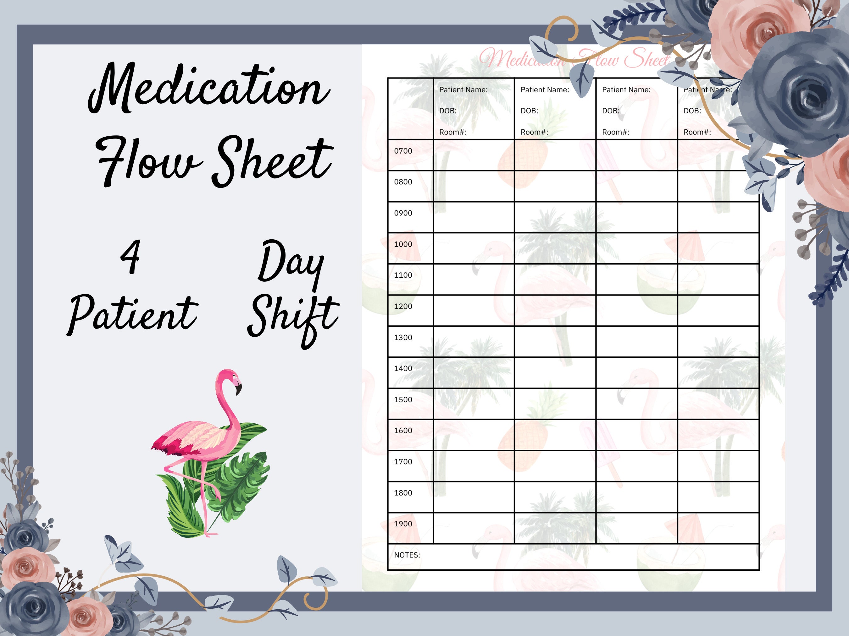 Medication Flow Sheet Day Shift 4 Patient Flamingo Medication ...