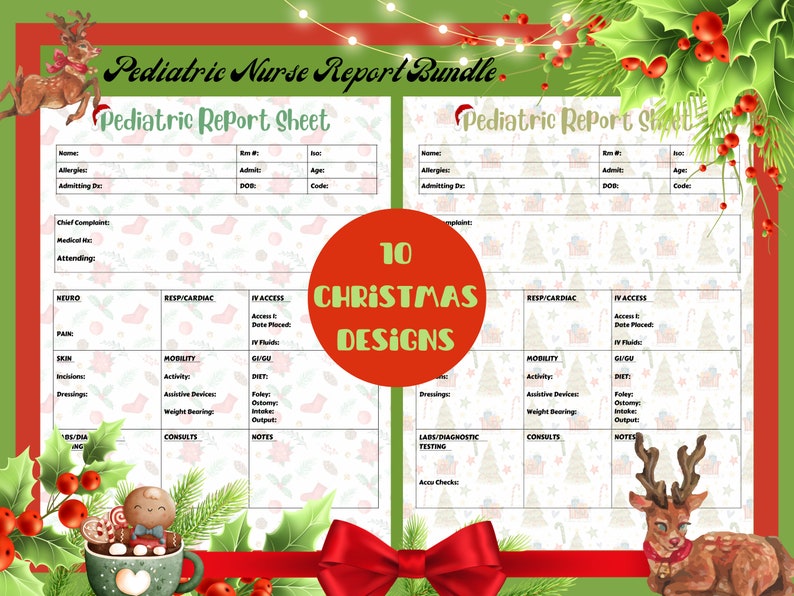 Pediatric Report Sheet Bundle | 10 Designs | Christmas Nurse Report ...