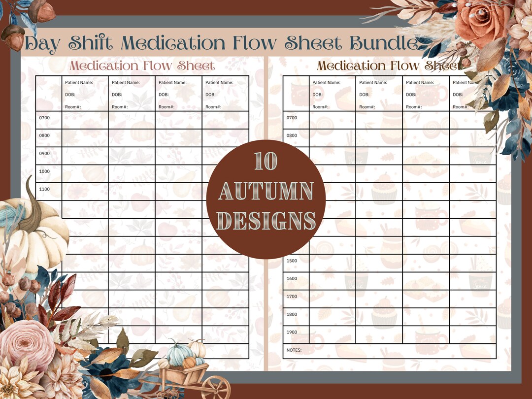 Medication Flow Sheet Autumn Bundle | Day Shift | 4 Patient | Med ...