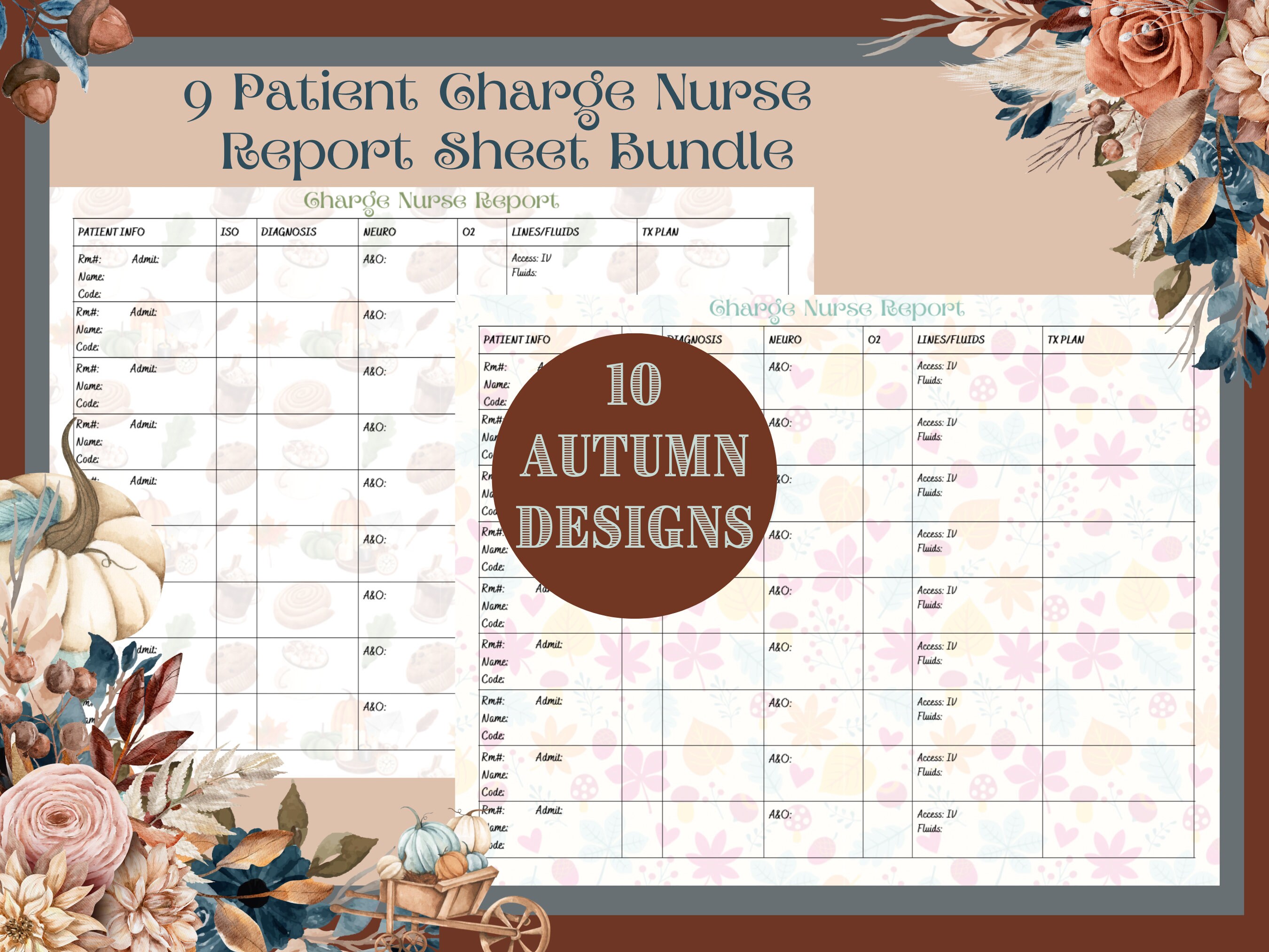 9 Patient Charge Nurse Report Sheet Bundle | Autumn Nurse Report ...