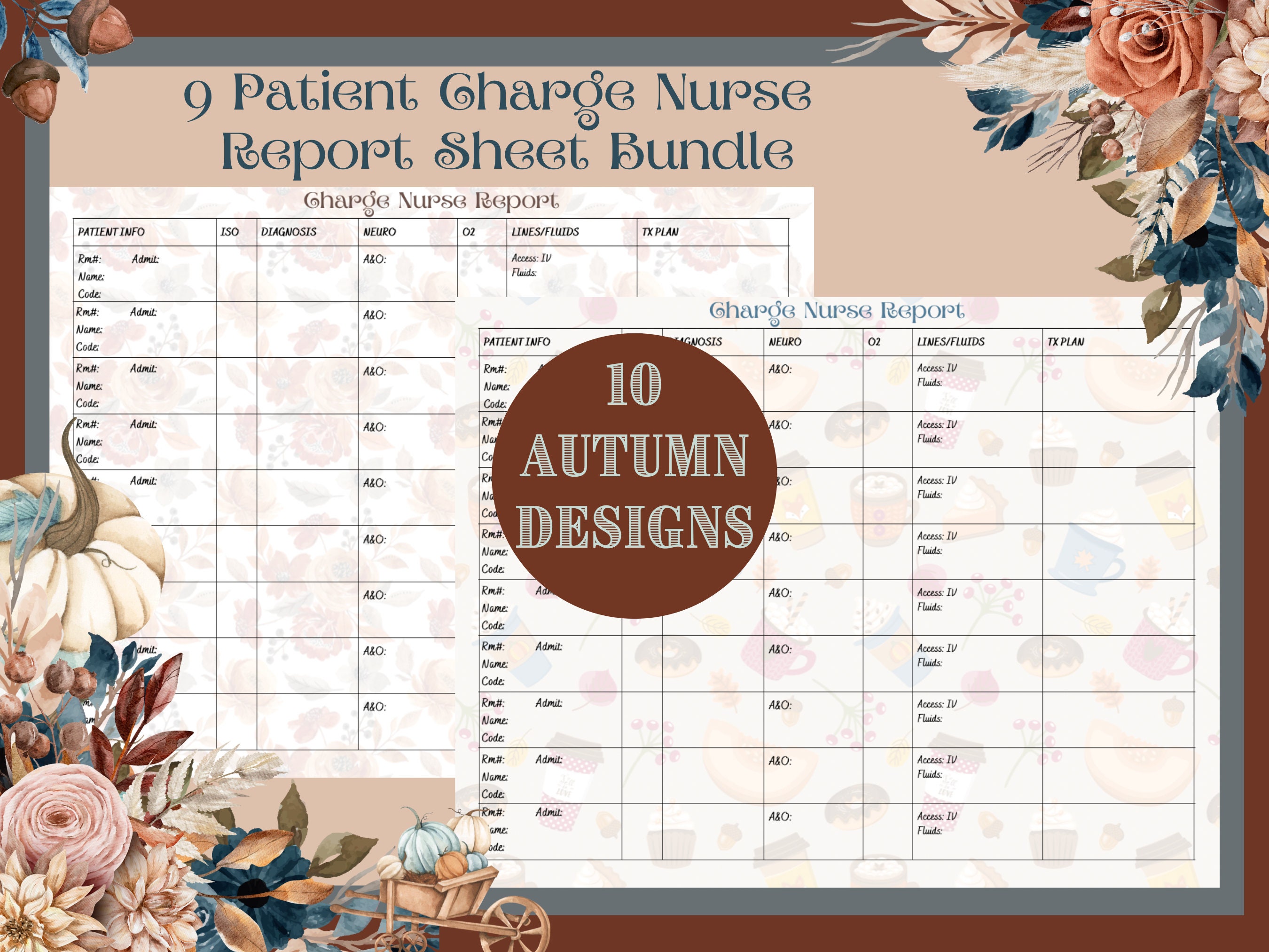 9 Patient Charge Nurse Report Sheet Bundle | Autumn Nurse Report ...