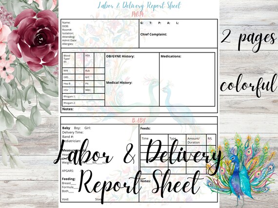 Labor and Delivery Report Sheet Colorful Peacock Nurse - Etsy