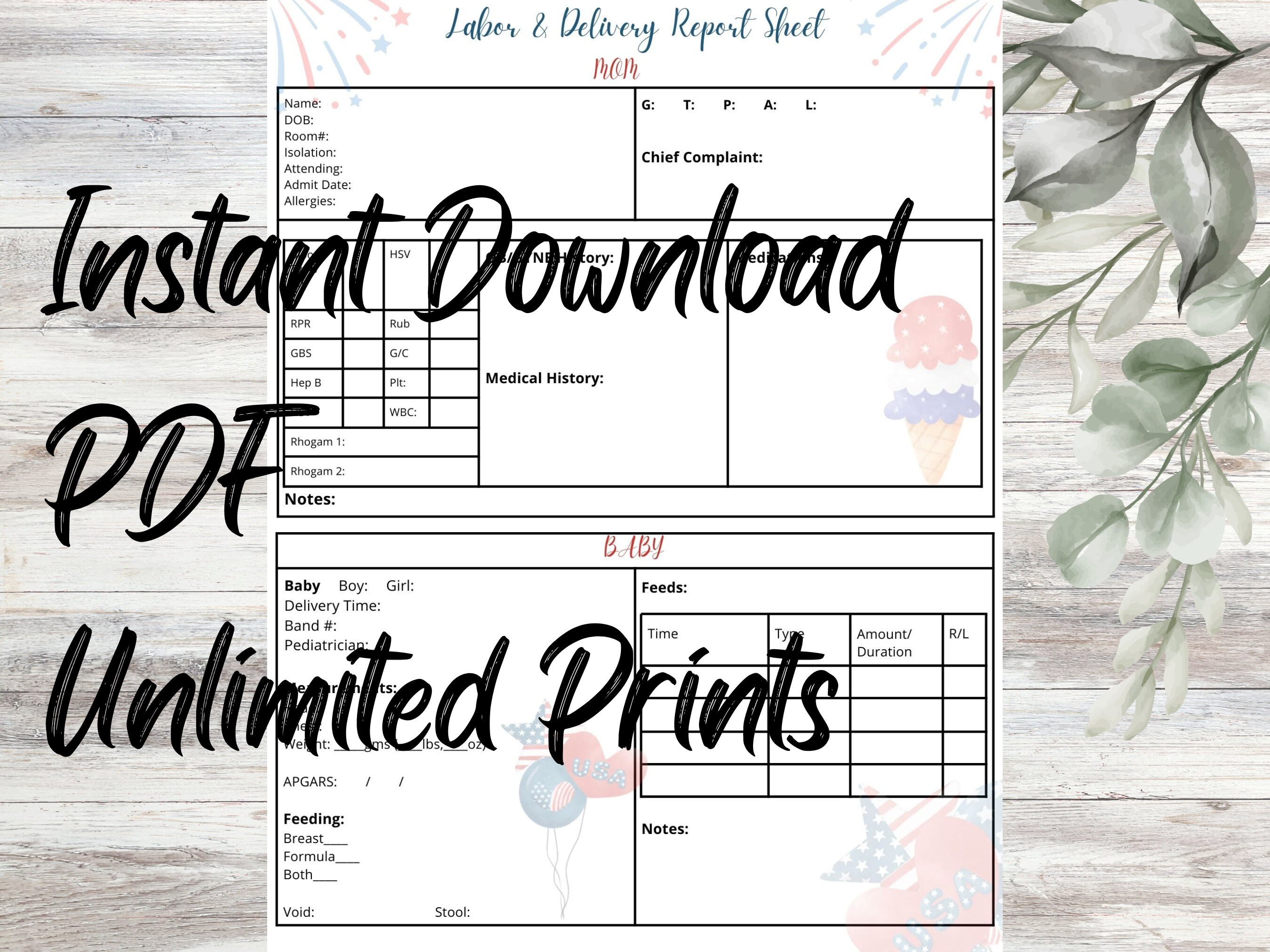 Patriotic Nurse Report Sheet | Labor & Delivery, Printable (digital ...