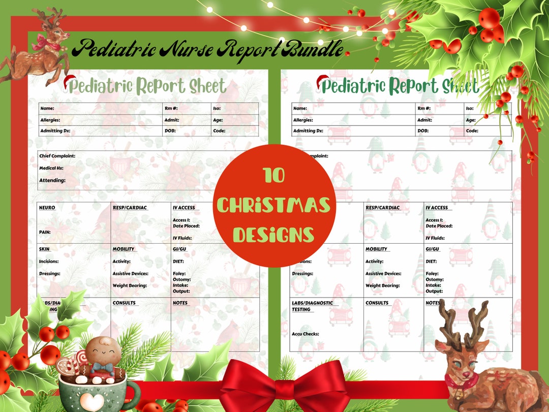 Pediatric Report Sheet Bundle | 10 Designs | Christmas Nurse Report ...