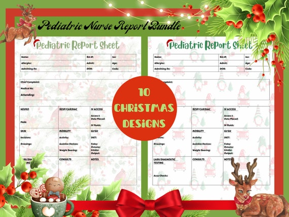 Pediatric Report Sheet Bundle 10 Designs Christmas Nurse - Etsy