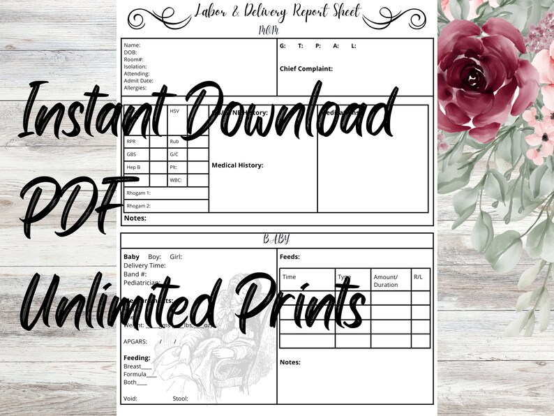 Labor and Delivery Report Sheet | Black and White Nurse Report | Nurse ...