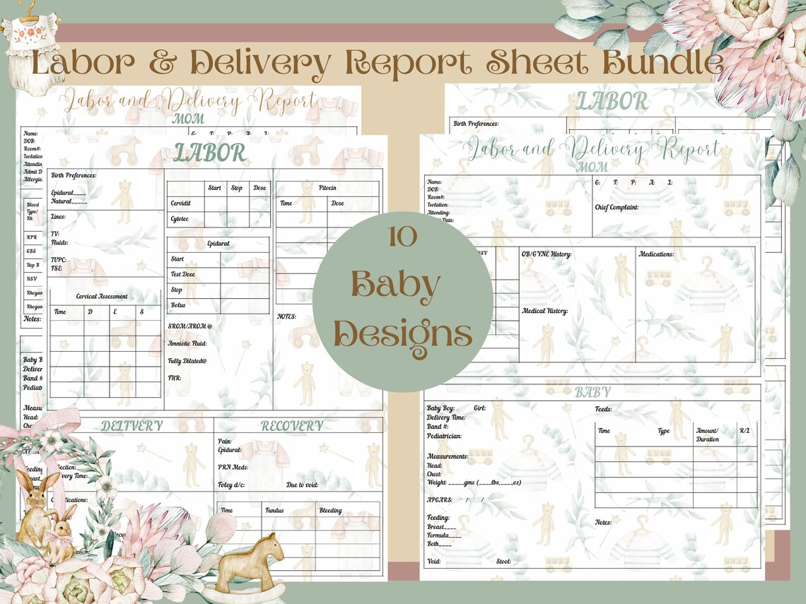 Labor and Delivery Report Sheet Bundle | Baby Theme | Nurse Report ...