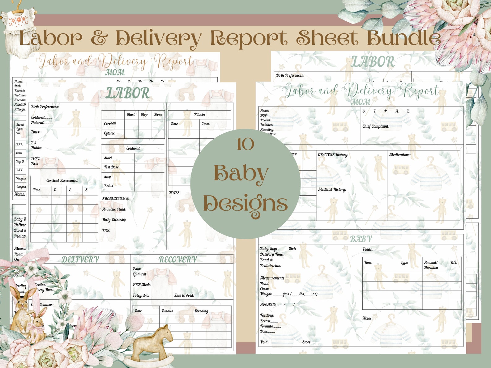 Labor and Delivery Report Sheet Bundle | Baby Theme | Nurse Report ...
