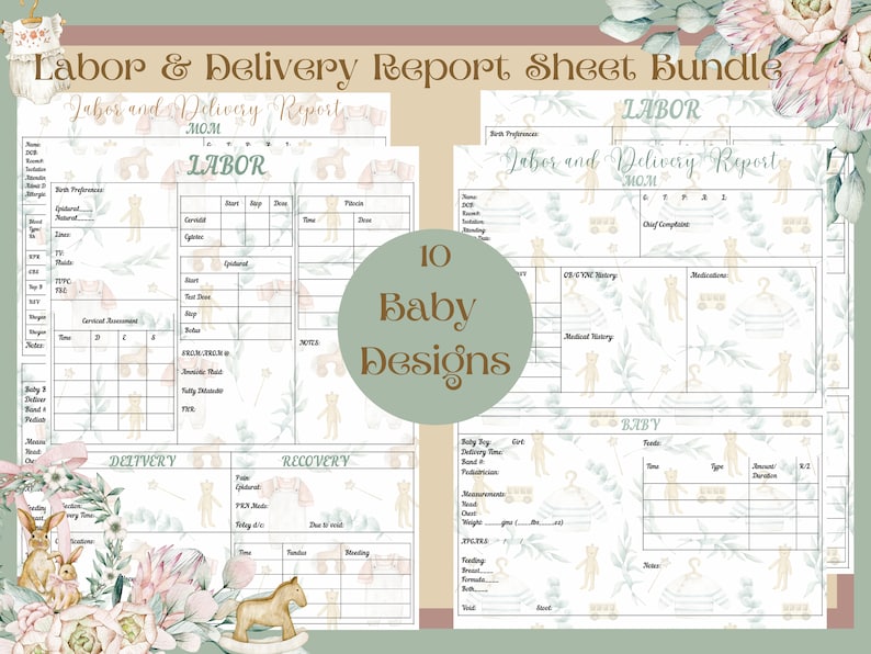 Labor and Delivery Report Sheet Bundle | Baby Theme | Nurse Report ...
