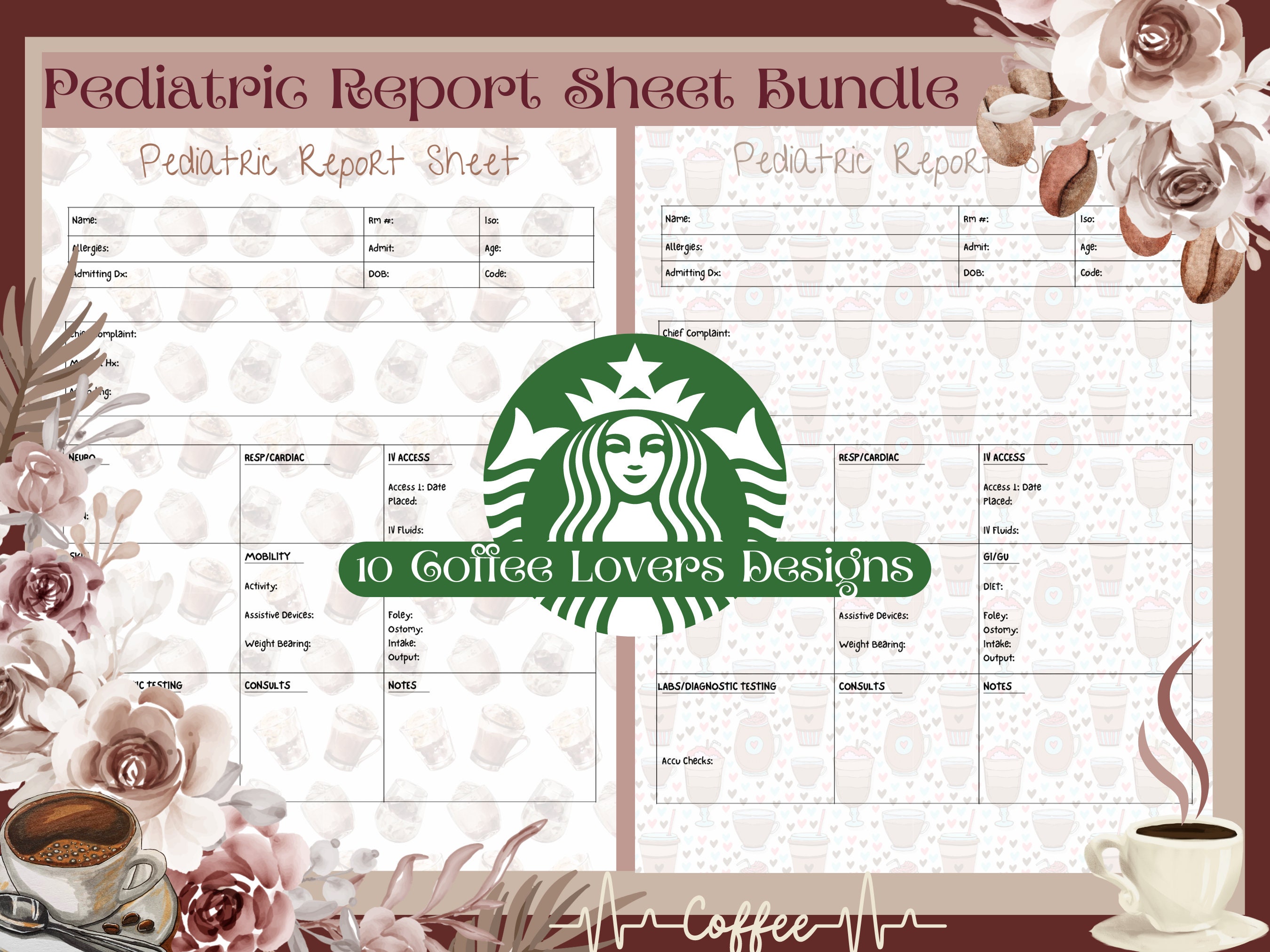 Pediatric Report Sheet Bundle | Coffee Nurse Report | 10 Designs ...