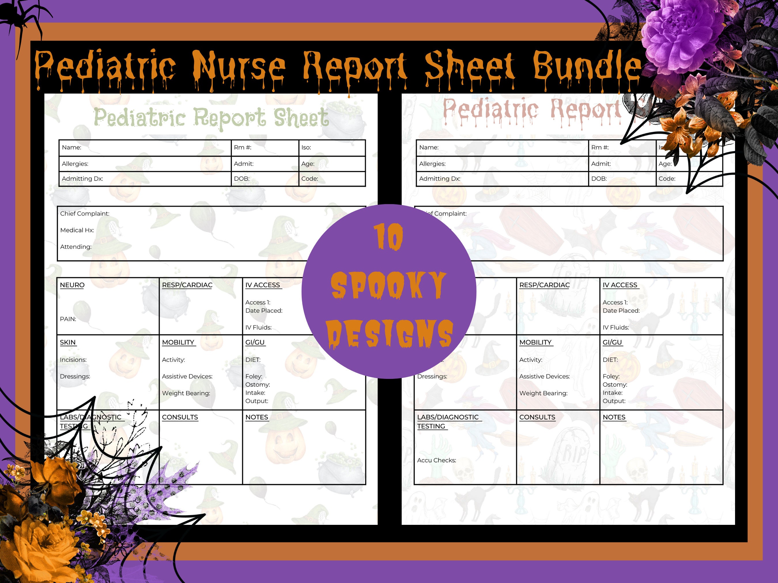 Pediatric Report Sheet Halloween Bundle Nurse Report Nurse Brain ...