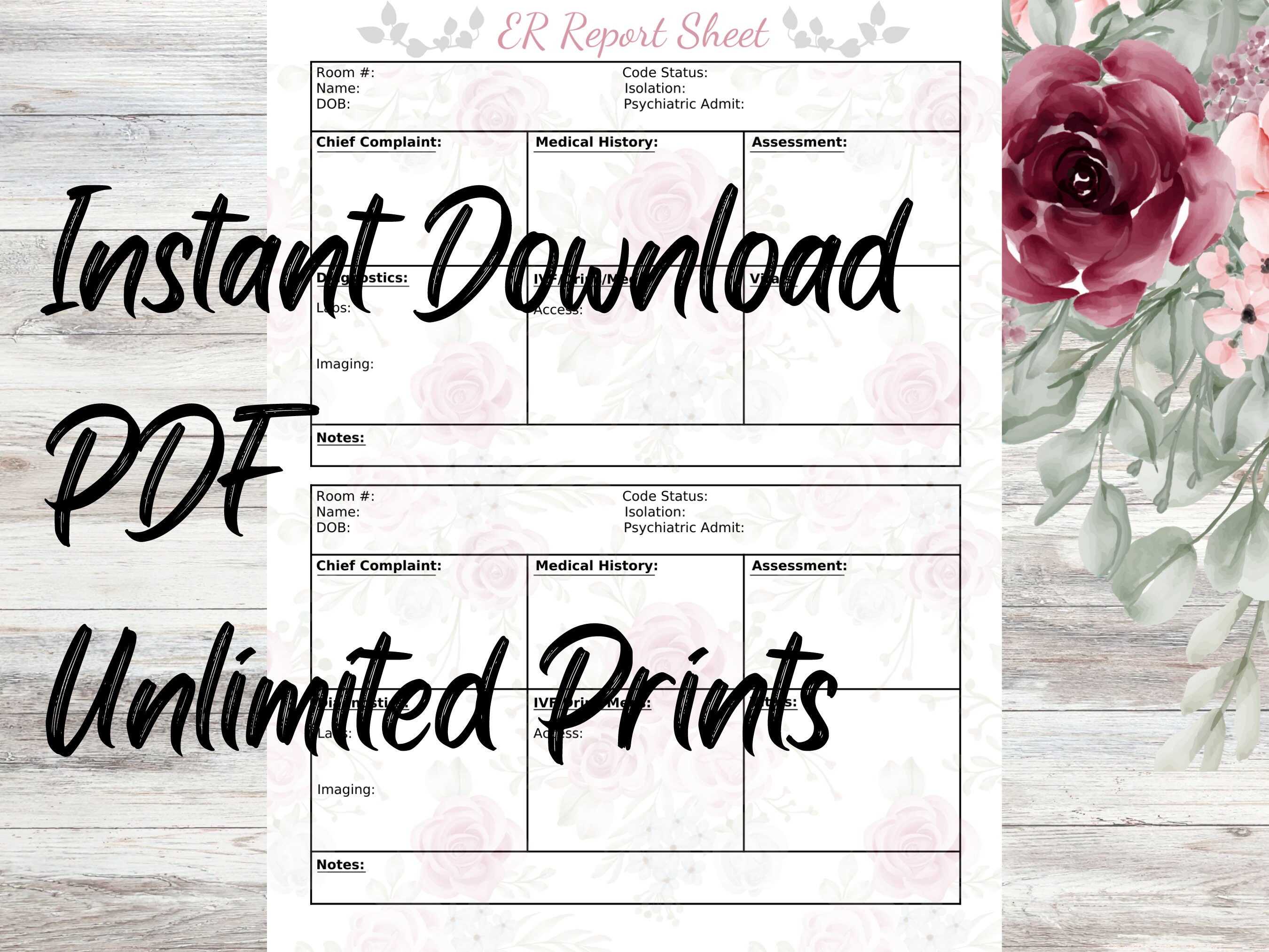 ER Nurse Report Sheet Pink Rose Nurse Report Nurse Brain Emergency ...