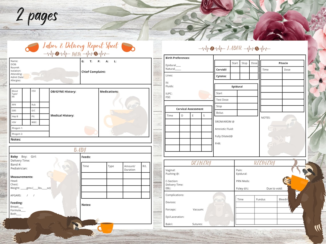 Labor and Delivery Report Sheet Colorful Nurse Report Nurse Brain LDRP ...