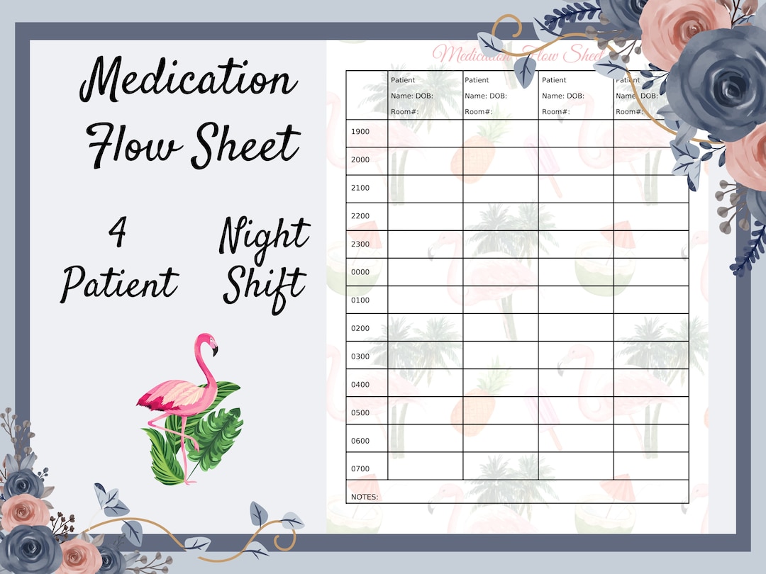 Medication Flow Sheet | Night Shift | 4 Patient | Flamingo Medication ...