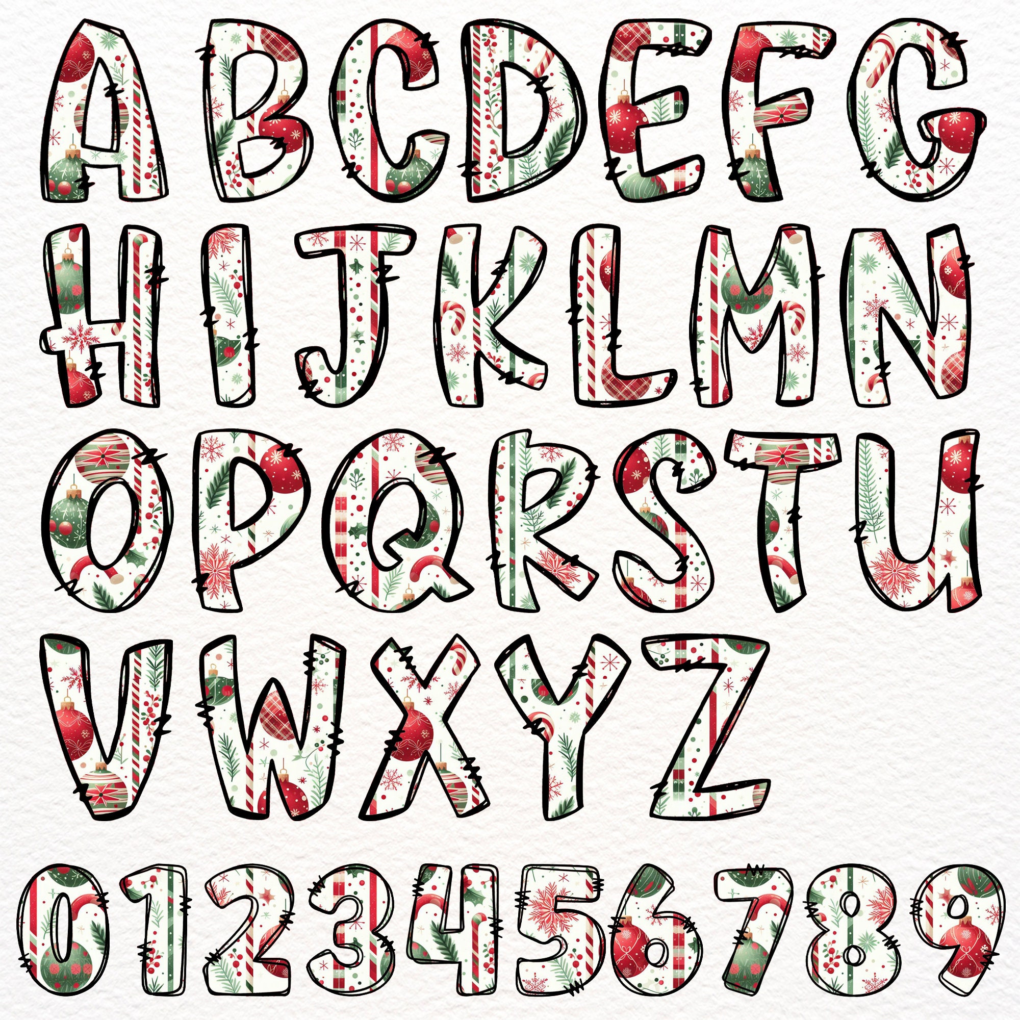 Christmas Clip Art Doodle Letters and Numbers, Uppercase Alphabet Set ...