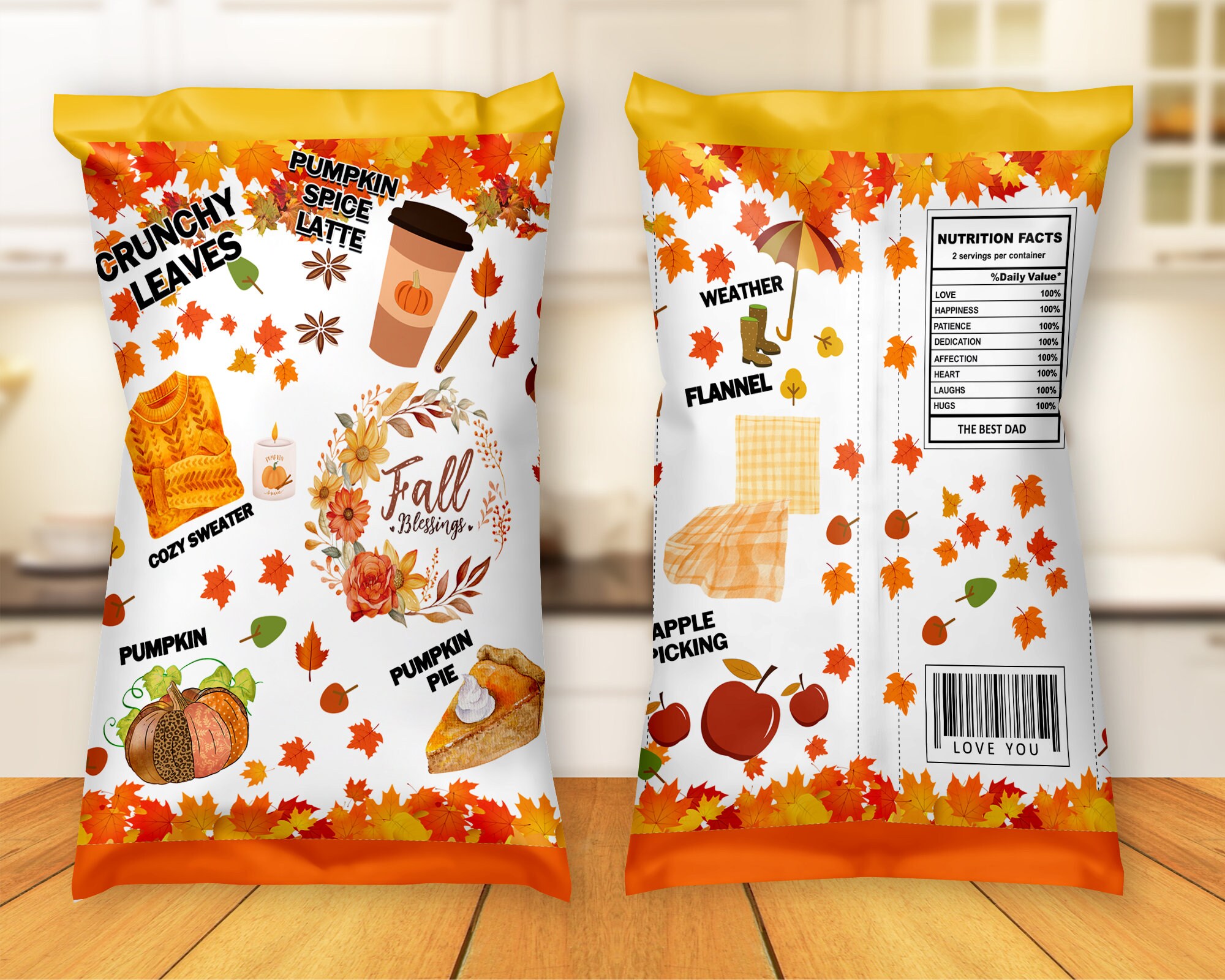 Fall Chip Bag Autumn Chip Bag Fall Water Bottle Template Autumn Water ...