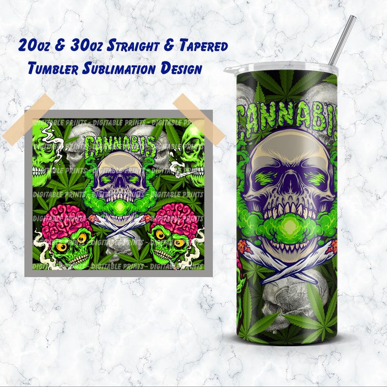 Cannabis Skull 20oz Tumbler Sublimation Wrapneon Green - Etsy