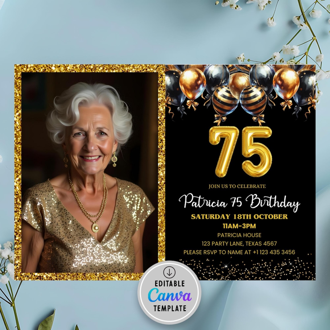 Editable 75th Birthday Invitation, Look Who's 75, Photo 75th Birthday ...