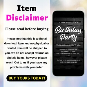 Editable Birthday Party Invitation for Men, Blue Invite, Masculine ...