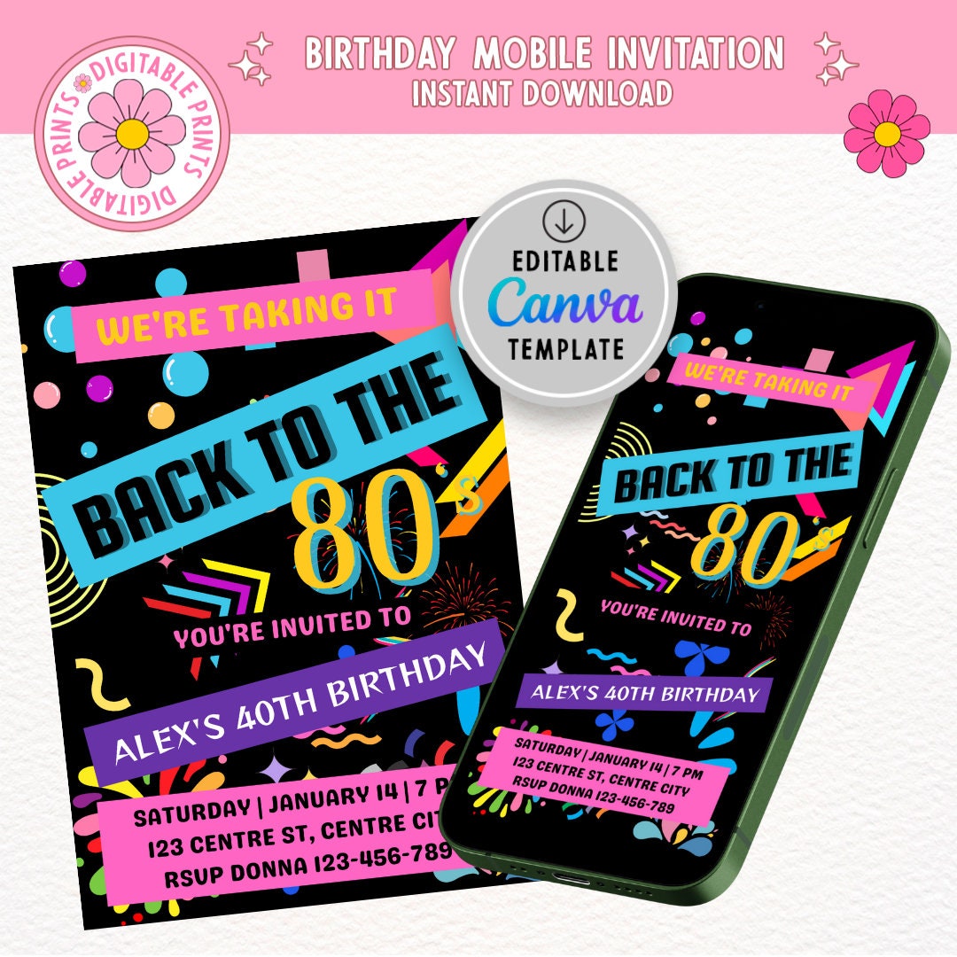 80's Party Invitation Editable Retro Party Back to the 80's 80s Theme ...