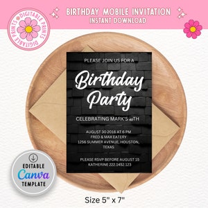 Editable Birthday Party Invitation for Men, Blue Invite, Masculine ...