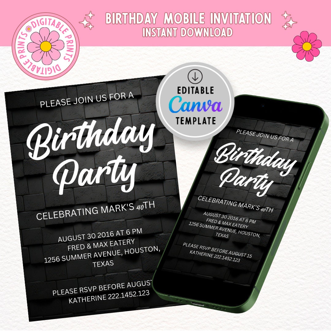 Editable Birthday Party Invitation for Men, Blue Invite, Masculine ...