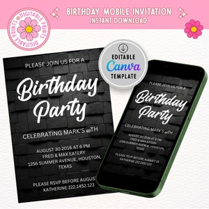 Editable Birthday Party Invitation for Men, Blue Invite, Masculine ...