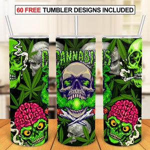 Cannabis Skull 20oz Tumbler Sublimation Wrap,neon Green Skeleton ...