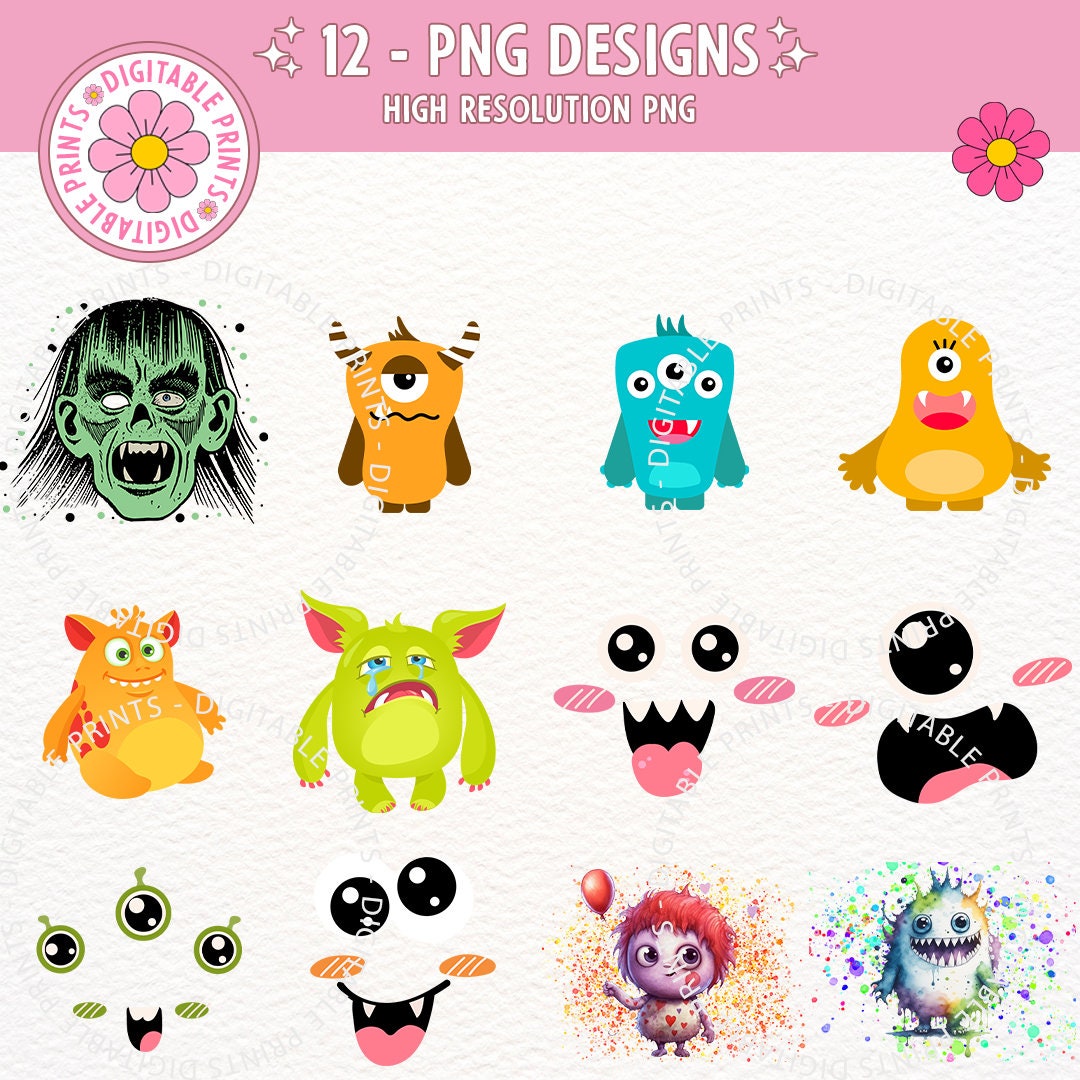 Horror Funny Faces PNG, Bundle Sesame, Horror Cartoon Faces, Halloween ...