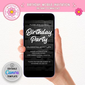 Editable Birthday Party Invitation for Men, Blue Invite, Masculine ...