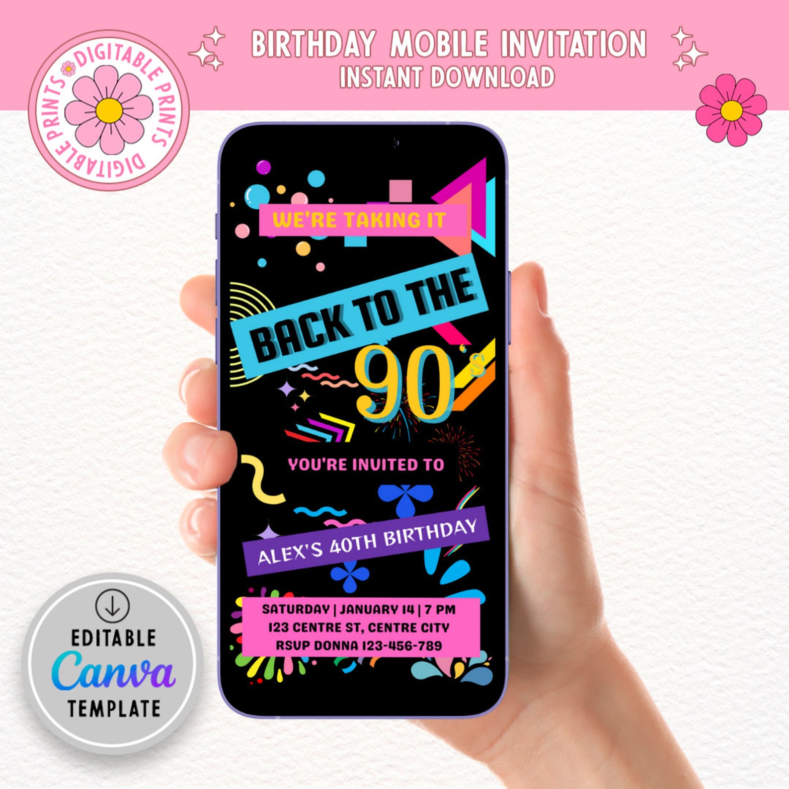 90's Party Invitation Editable Retro Party Back to the 90's 90s Theme ...