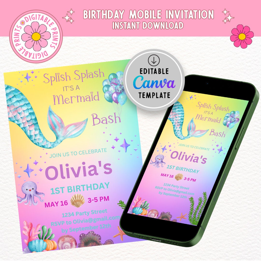 Editable Mermaid Birthday Invitation, Template Little Mermaid, Under ...