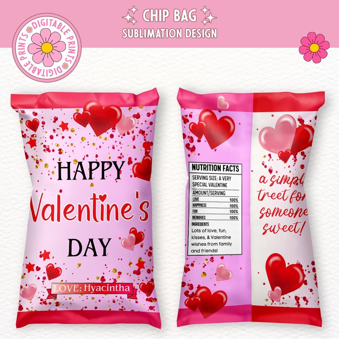 Editable DIGITAL DOWNLOAD Valentines Valentine Day Birthday Chip Bag ...