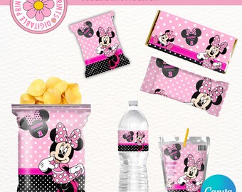 Minnie Mouse Birthday Party Chip Bags Wrapper Label Minnie Mouse Chalk ...