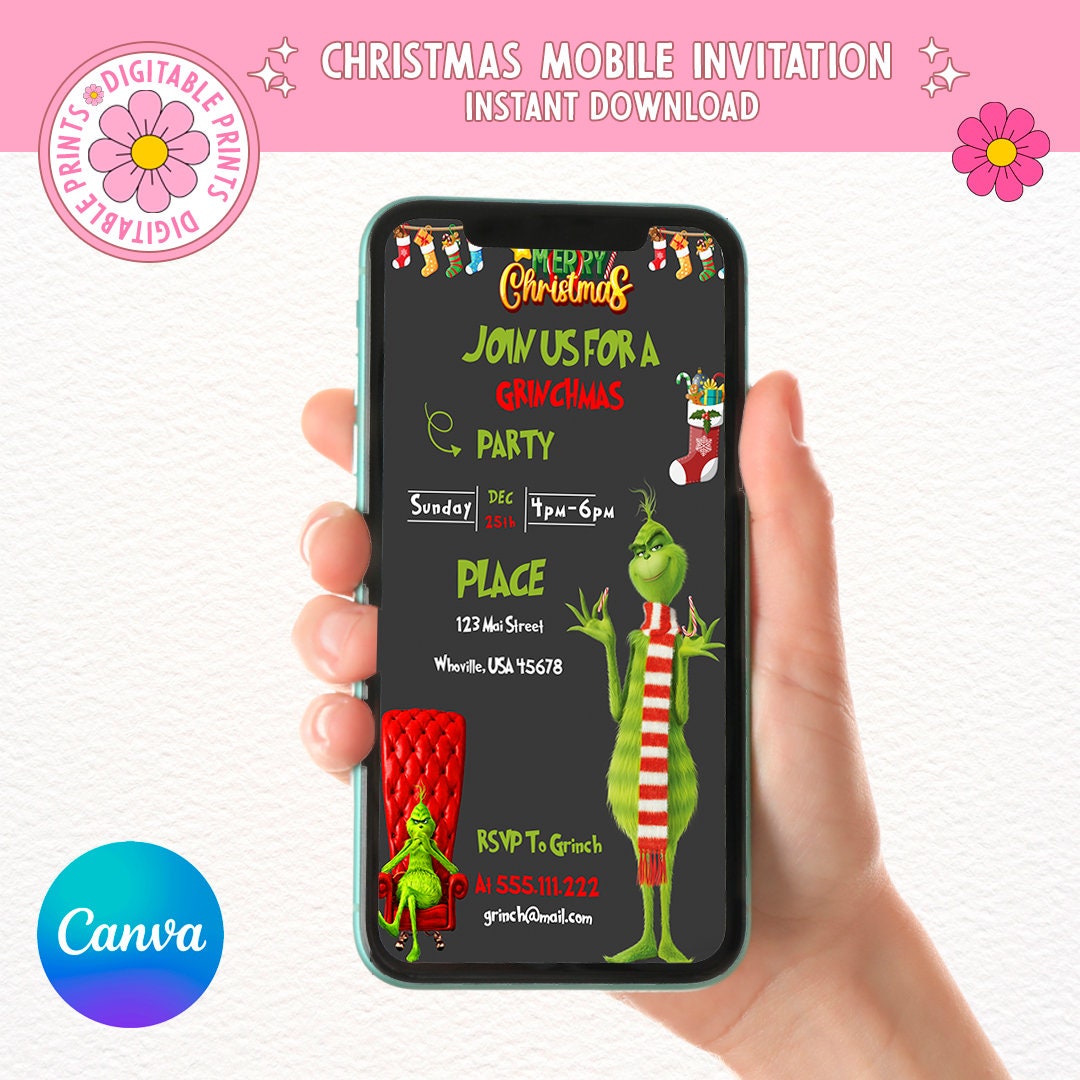 Editable Grinchmas Party Invitation, Merry Grinchmas Invitation ...