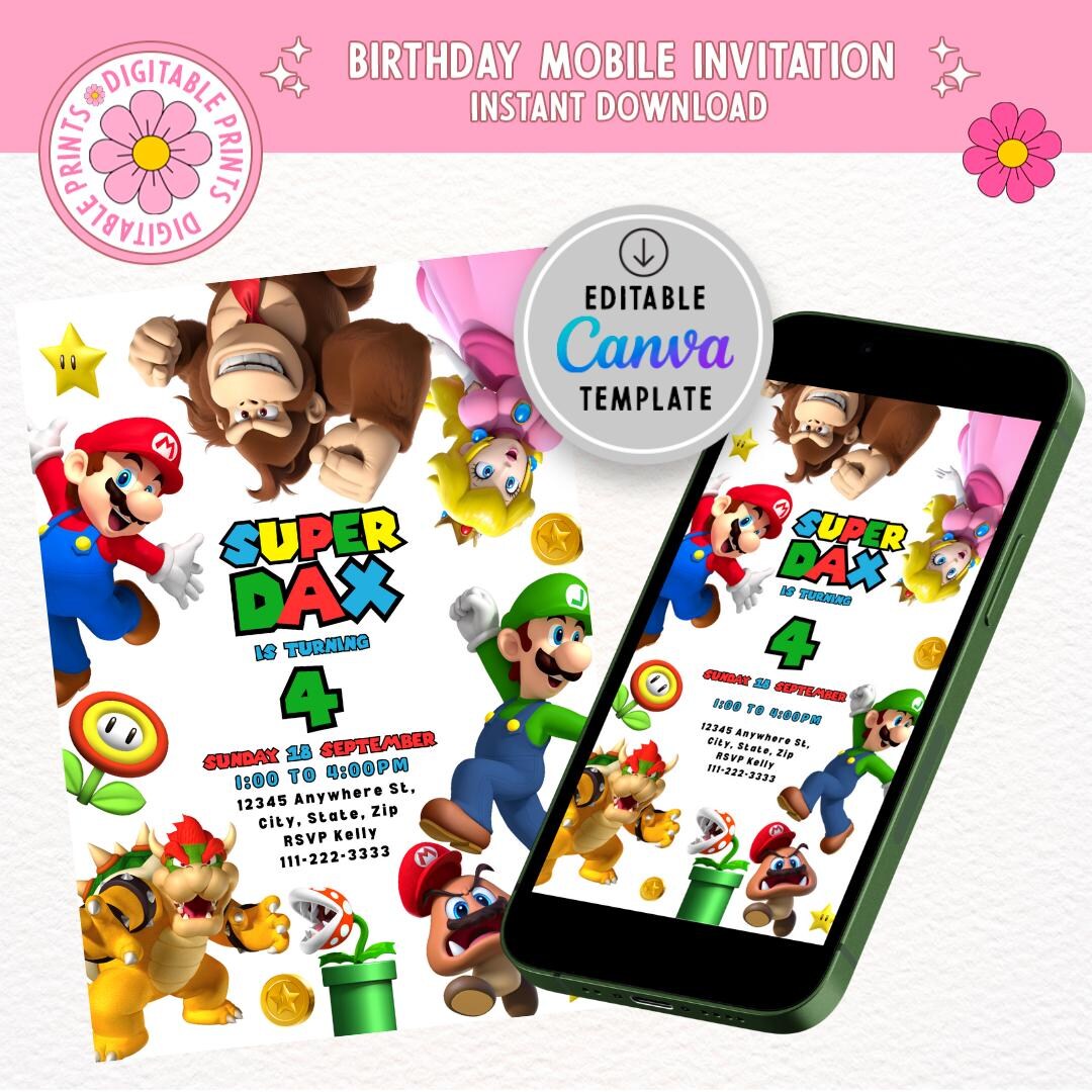 Editable Mario Invitation, Super Mario Birthday Invitation. Mario ...